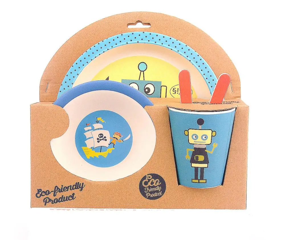 5pc Dinnerware Sets 100% Biodegradable Bamboo Fiber Children Dinnerware ...