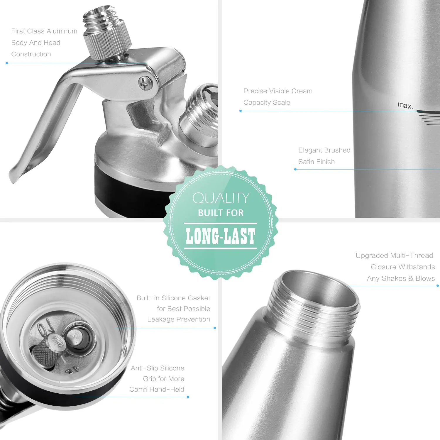 500ml 1pint Aluminum Whipping Siphon Silicon Rim Hand Cream Whipper ...