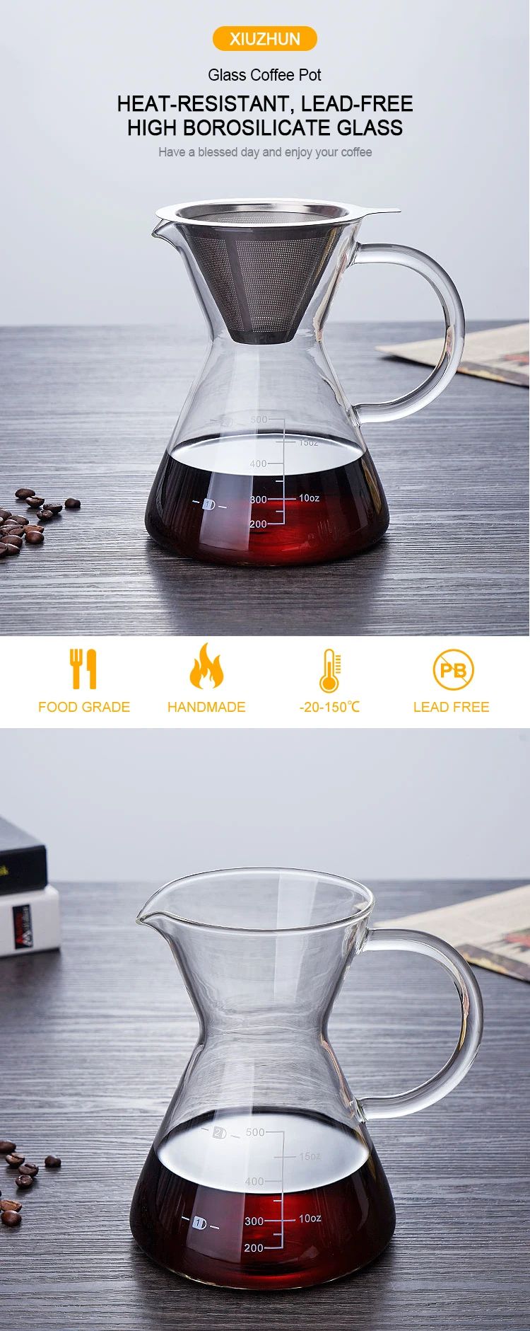 Hand Made Oem Borosilicate Eco-friendly Pour Over Glass Drip Coffee ...