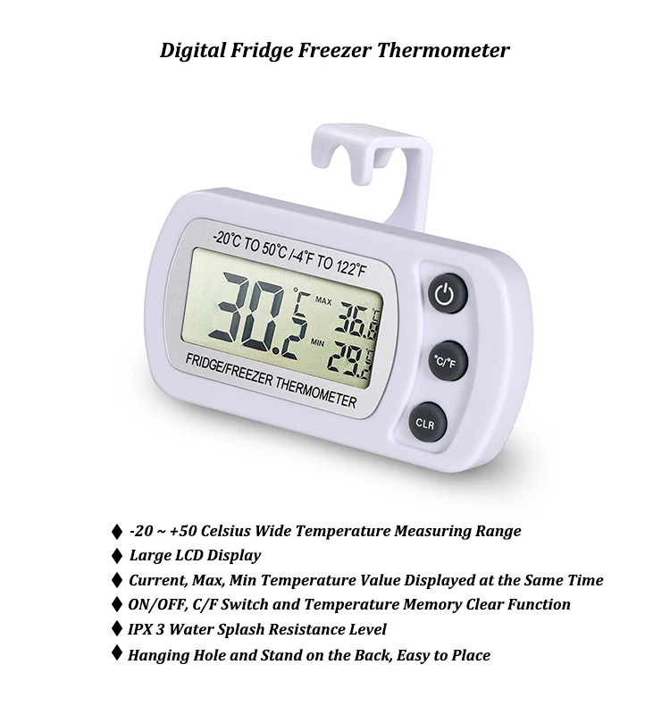 Digital Refrigerator Freezer Thermometer With Waterproof And Max Min ...