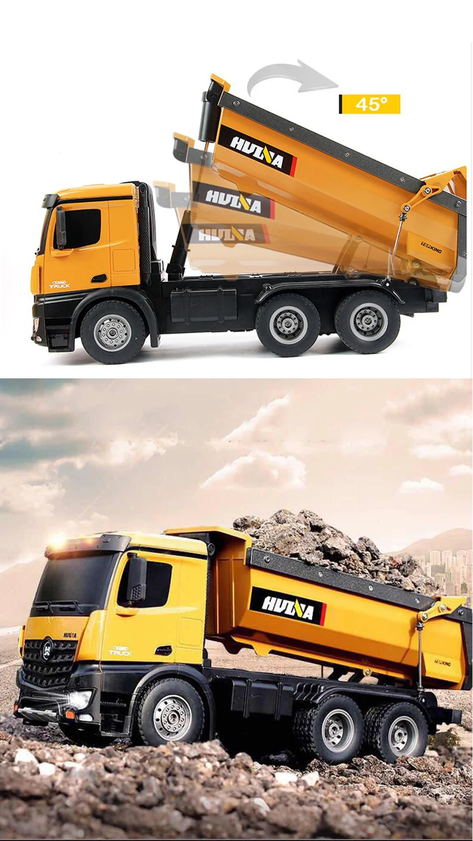 Huina 1573 Metal 1/14 10ch 2.4G RC Dump Truck - 6wheels Tipper Truck