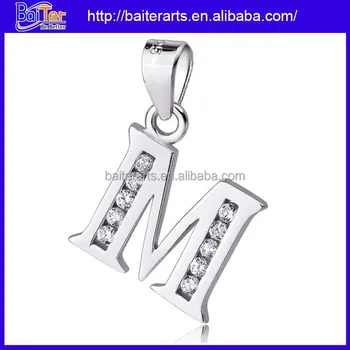 925 Sterling Silver Paved Diamond M Alphabet Pendant Design Letter M ...