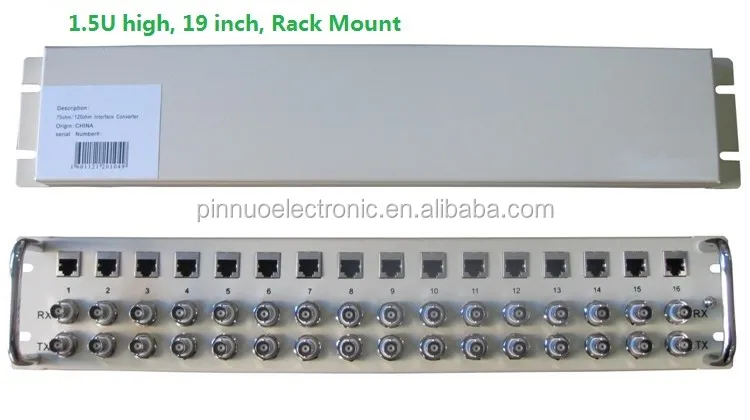 16 E1 Balun Panel - BNC to RJ45 Converter for 19 Inch Rack