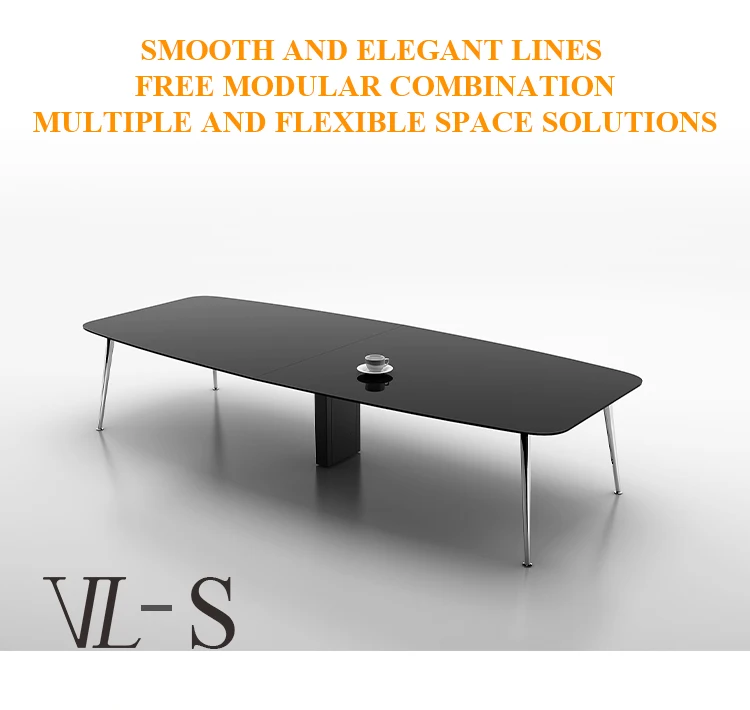 Modern Office Furniture Black Tempered Oval End Glass Conference Table ...