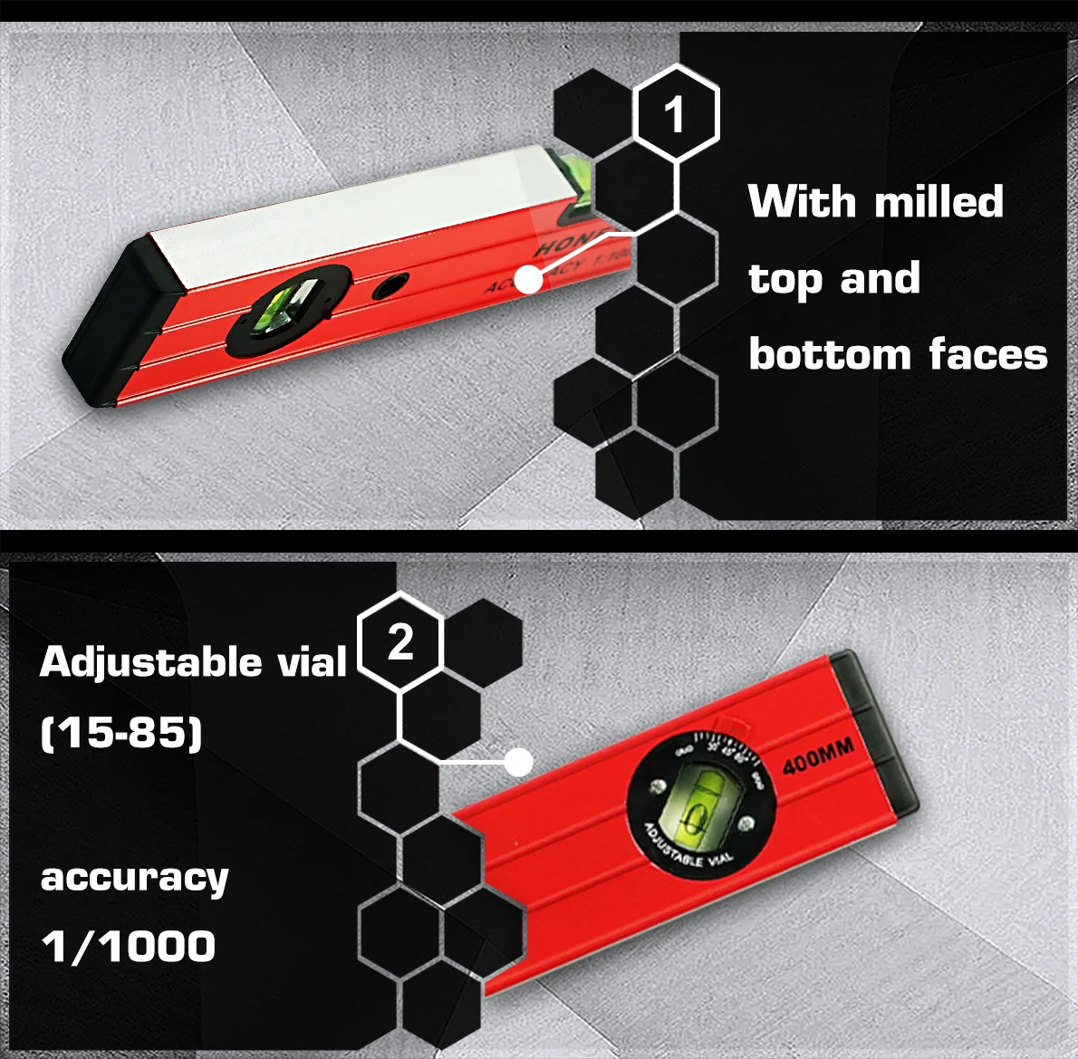 High Precision 400MM Aluminium Spirit Level with 3vial