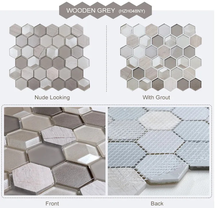 Modern Wall Back Splash Decor 2" Stone Blended Hexagon Mosaico 3d Glass ...