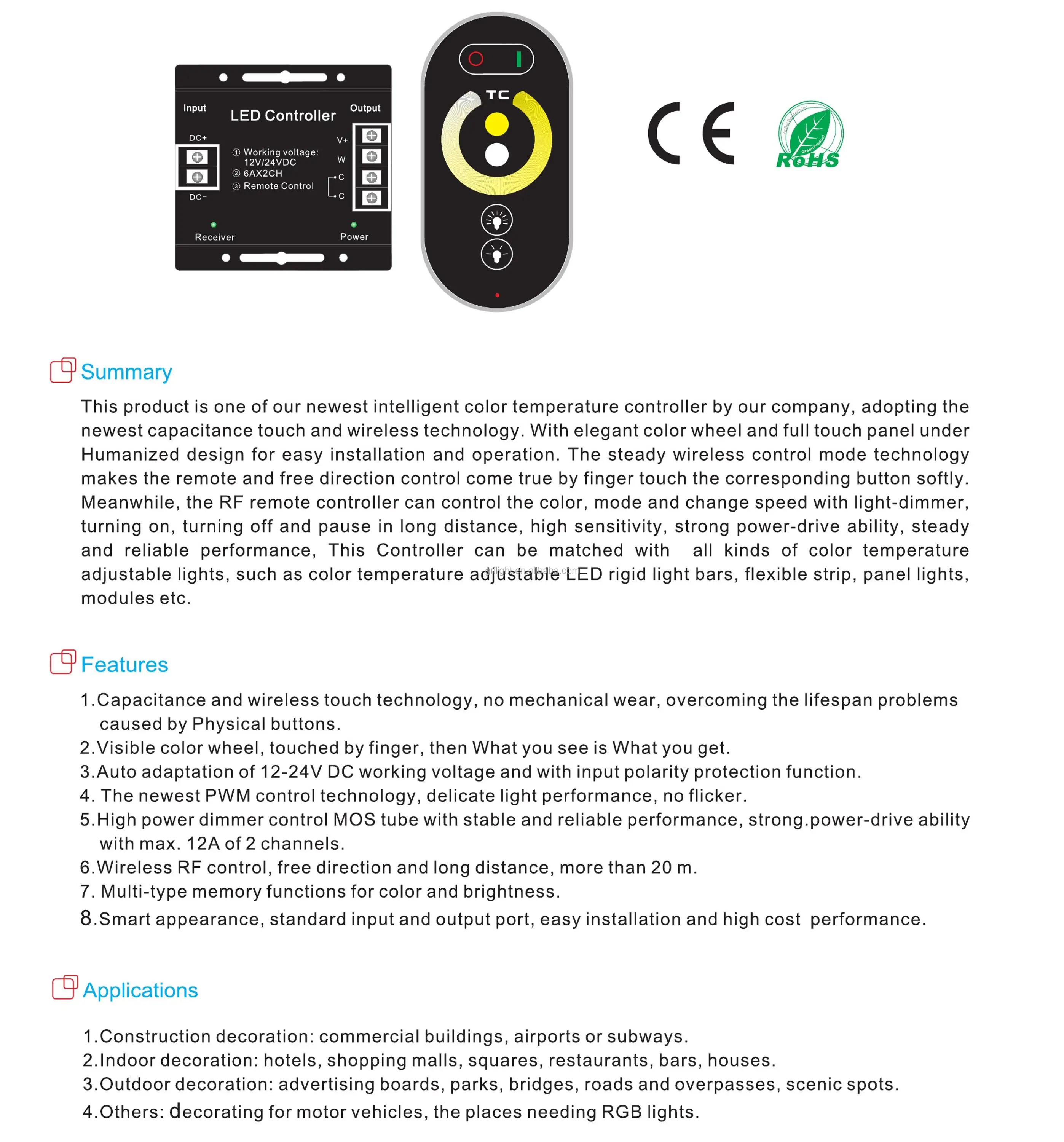 6a 2ch Touchable Remote Rohs Led Controller For Cct Led Strip - Buy ...