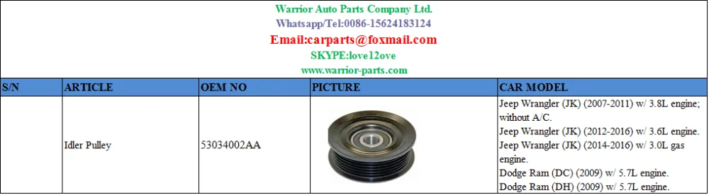 53034002aa Dodge Ram Idler Pulley For Jeep Wrangler Jk 3.8l 3.6l 3.l V8 ...