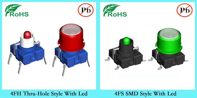 6FH Series IP67 Waterproof PCB Mount LED Push Button Switch