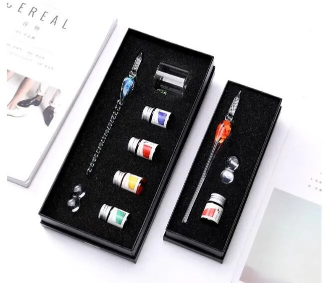 Glass Pencil Dipped In Water Pen Set Student Crystal Pens Gift Box Set ...