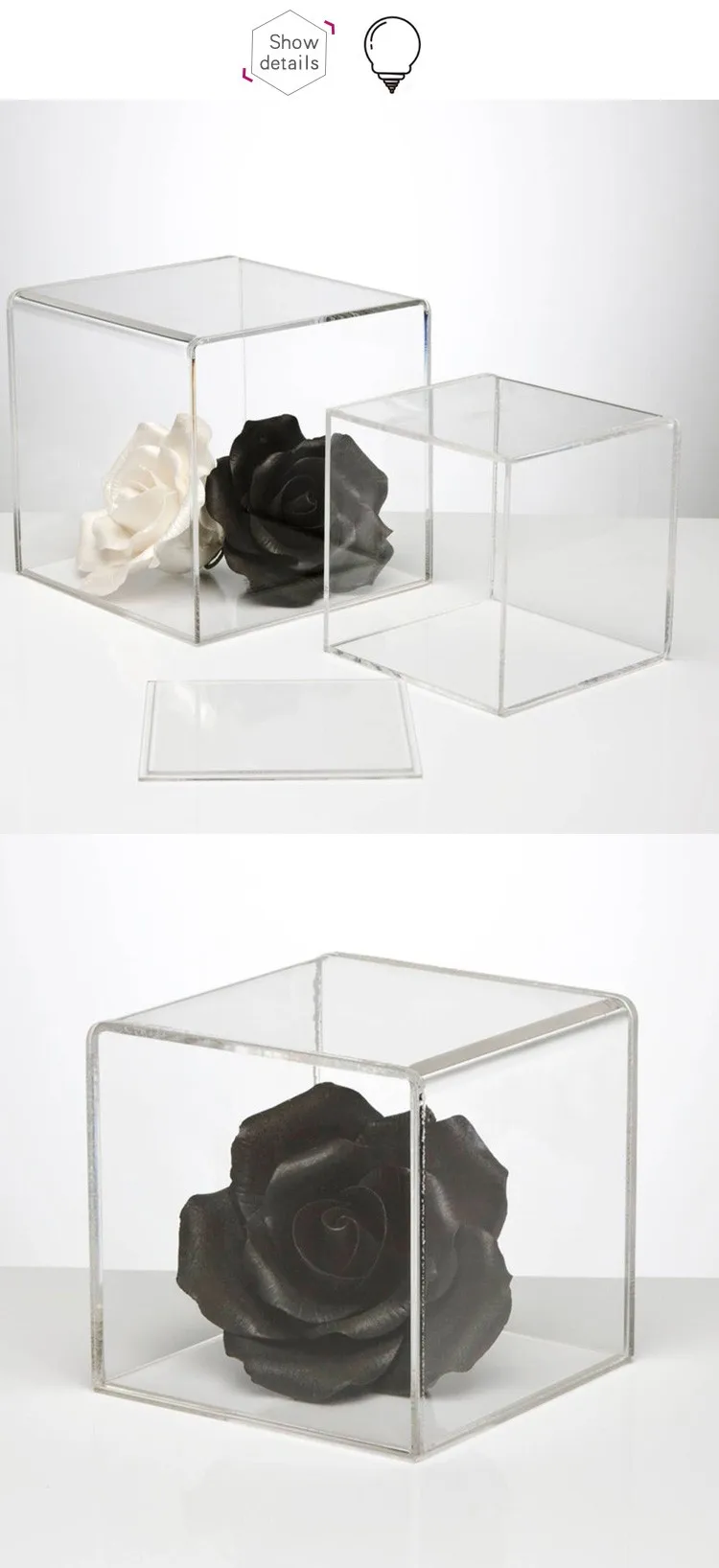 Clear Acrylic 5 Sided Display Cube Containers Perspex Cubes