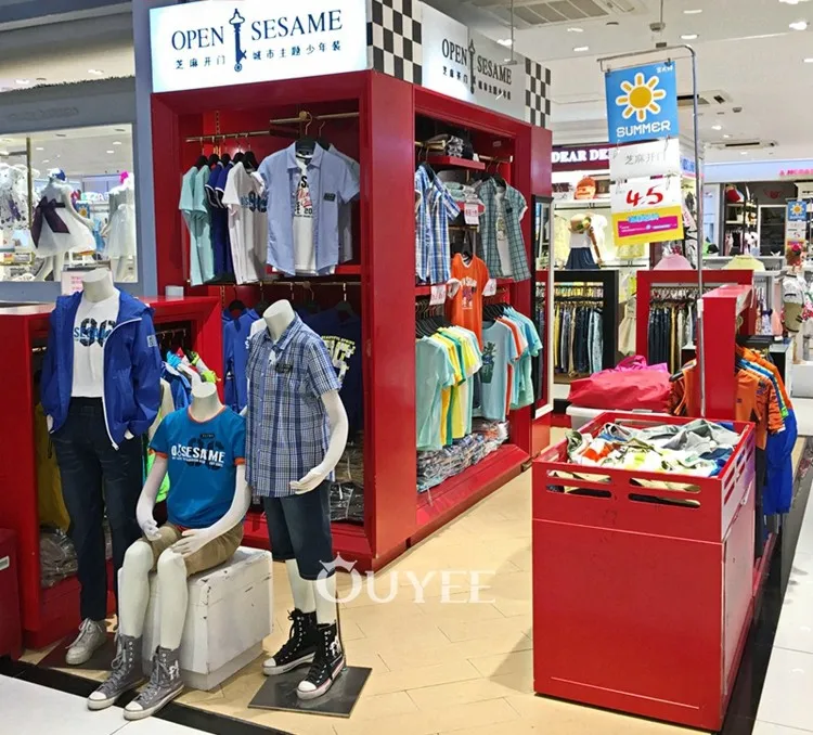 Child Store Interior Design: Wooden Display Cabinet for Kids Clothing ...