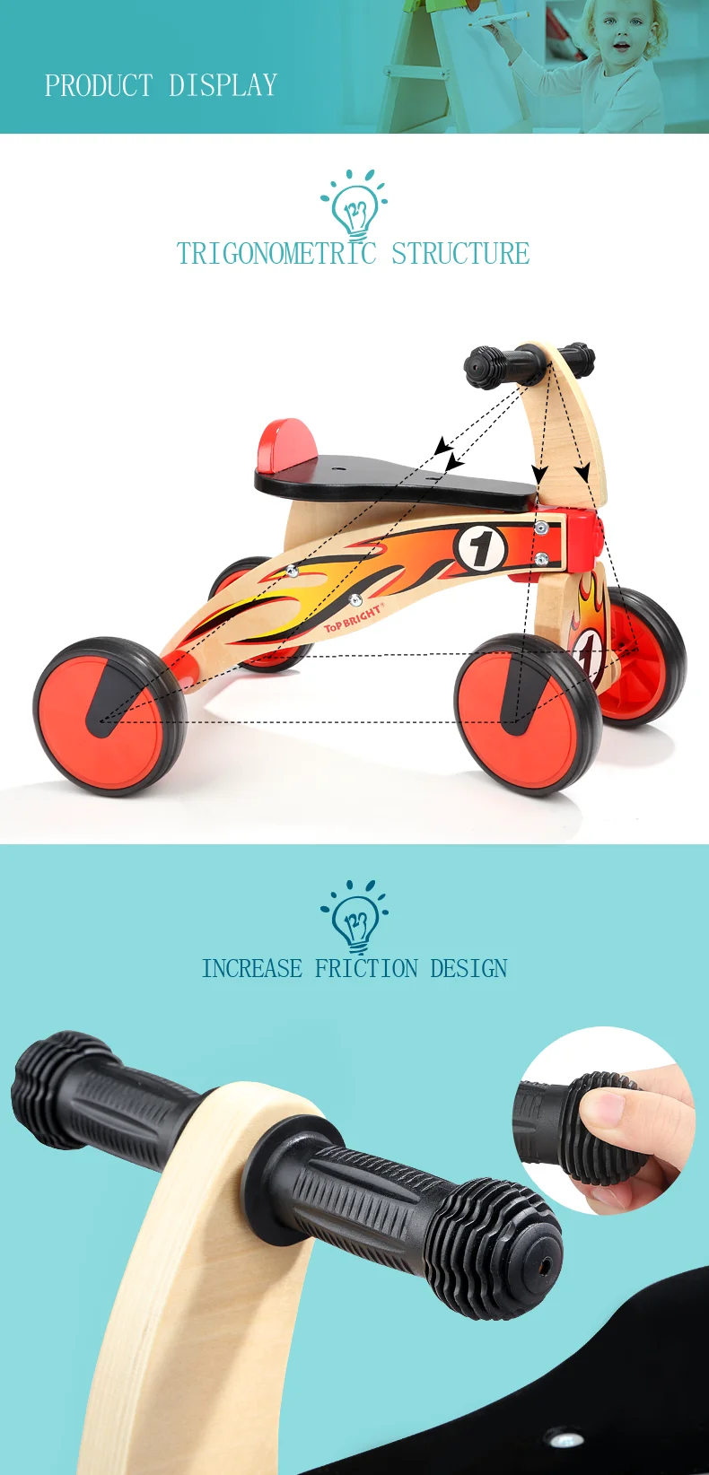 Topbright Educational Kids Wooden Ride On Walker Toddler Balance Animal ...