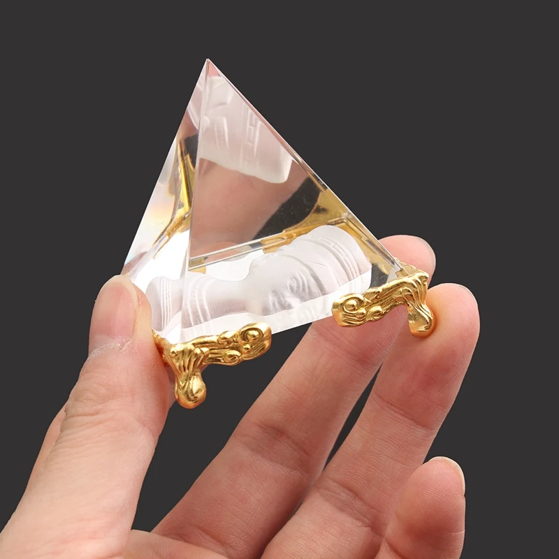 Triangle Clear K9 Crystal Glass Pyramid 3d Laser Etched With Gold Base ...