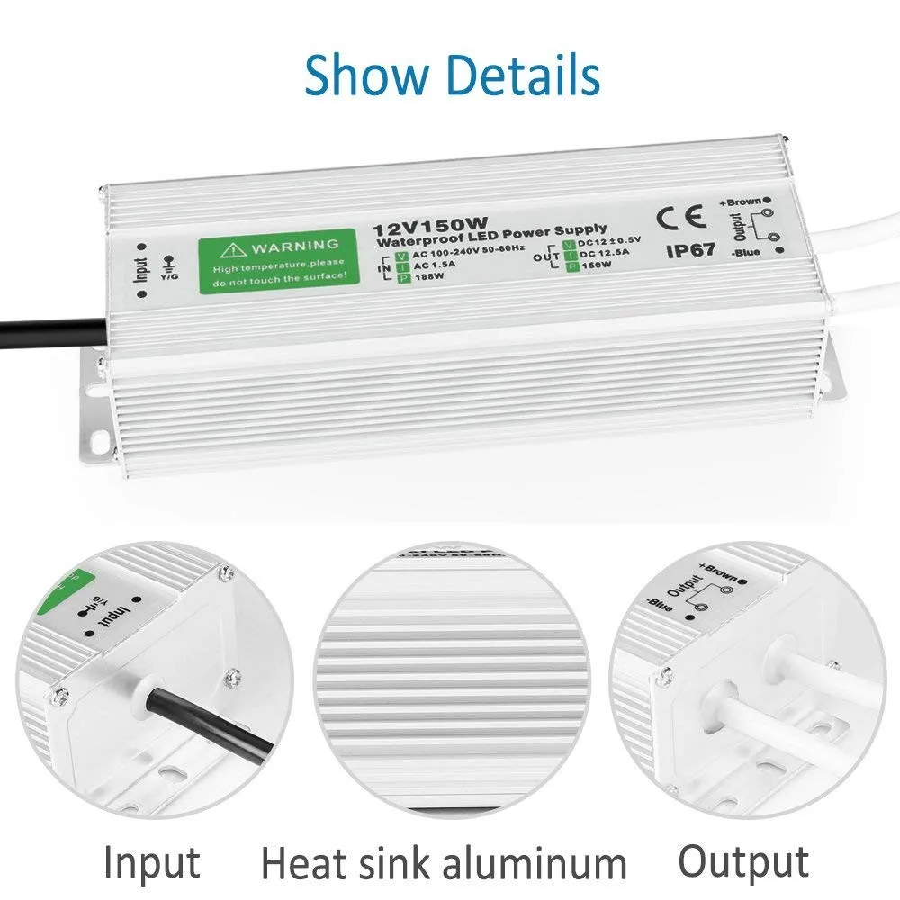 Dc12v 12.5a 150w Led Power Supply Waterproof Ip67 Driver Transformer ...