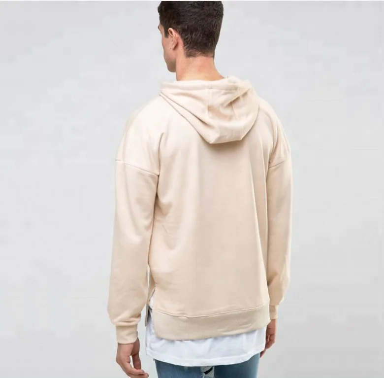 Custom Side Split/slit Sweatshirt Hoodie Drop Shoulder Beige Solid/pure ...