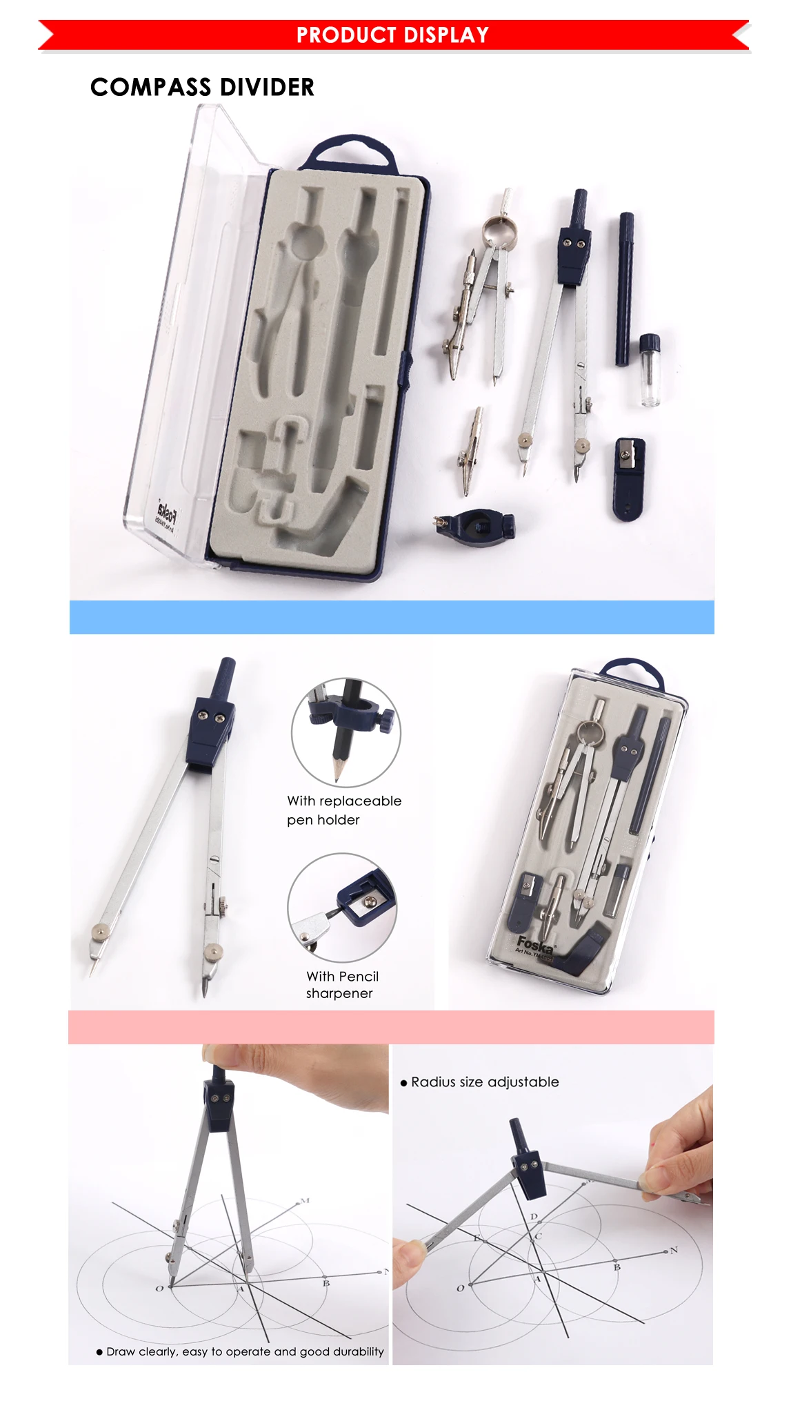 Foska High Quality Metal Drawing Compass Set for Schools