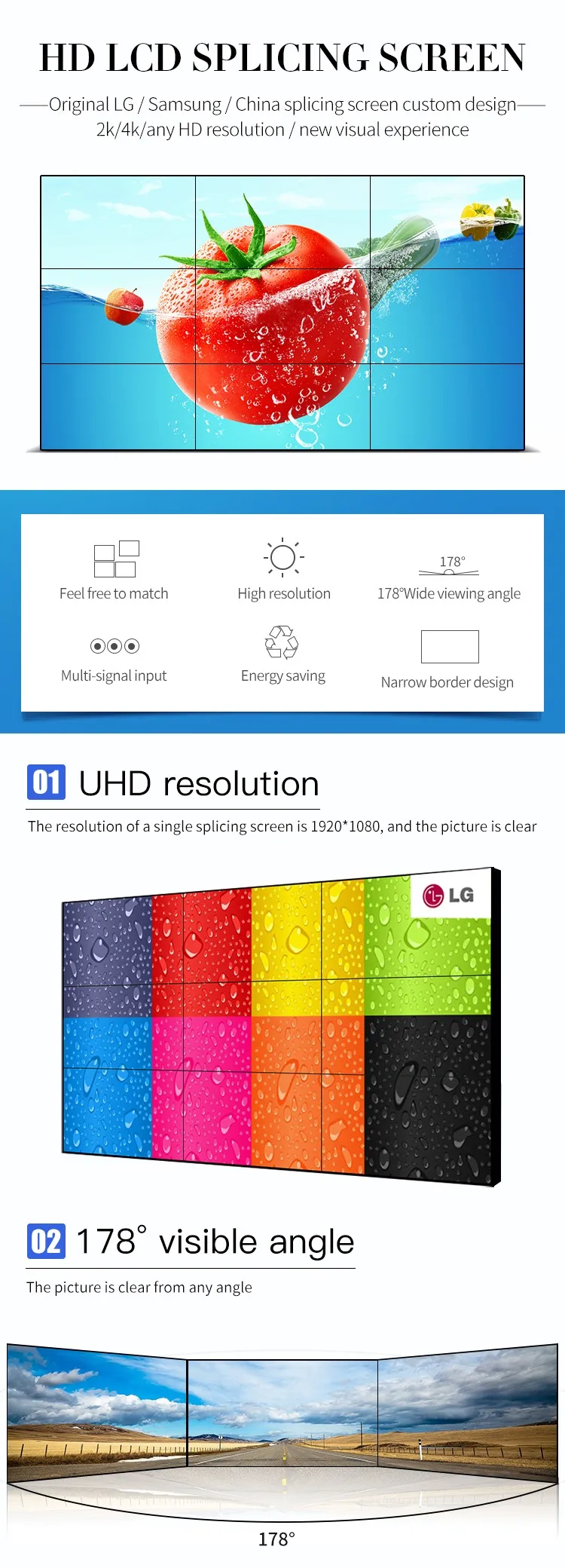 Indoor Ultra Narrow Bezel Wall Mounted HD Video Wall Display