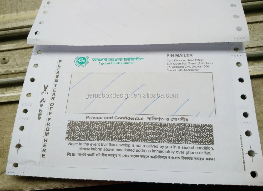3 Ply Carbonless Bank Pin Mailer Printing - Buy Pin Mailer,Bank Pin ...