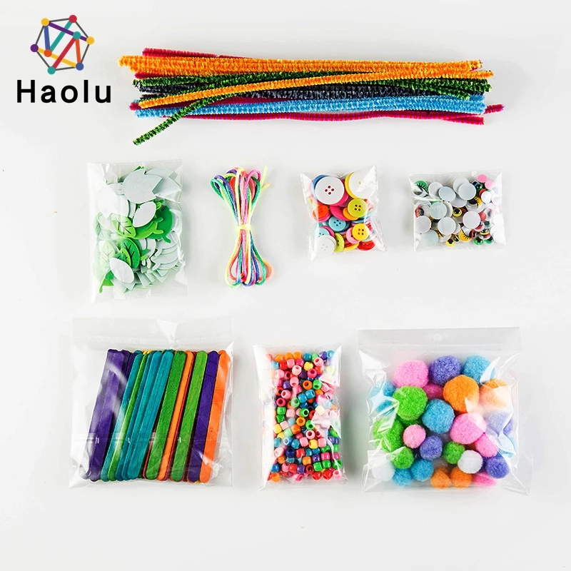6mm Pipe Cleaners Set Craft Pompoms,Button,Sticks,Coloured Eyes Kit For ...