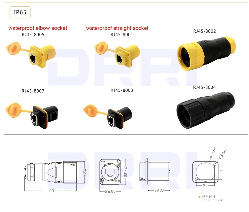 Rj45 Waterproof Connector Sockets Female Ethernet Panel Mount Jack Plug ...