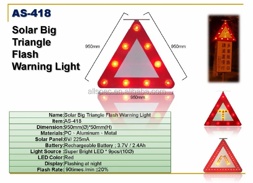 Road Security Lighting Solar Triangle Warning Sign Board Traffic ...