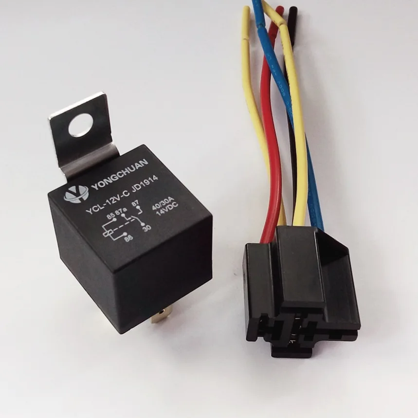 12v Car Spdt Automotive Relay Dc 5 Pin 5 Wires W/ Harness Socket 40 30 ...