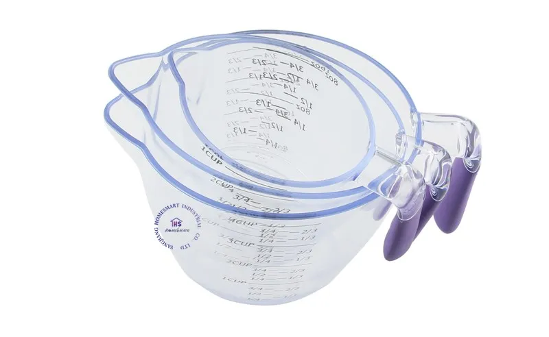 3 Pcs Transparent Plastic Measuring Cup Set With Purple Rubber Soft ...