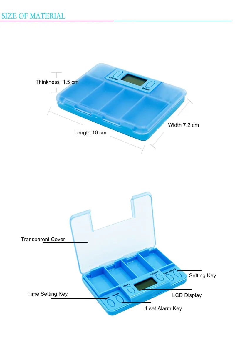 Health Production New Electronics Blue Pill Box Battery Operate Box For ...