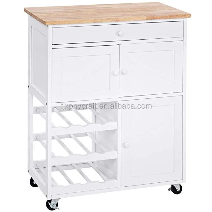 Modern Kitchen Trolley with Wine Rack & Storage Cabinet