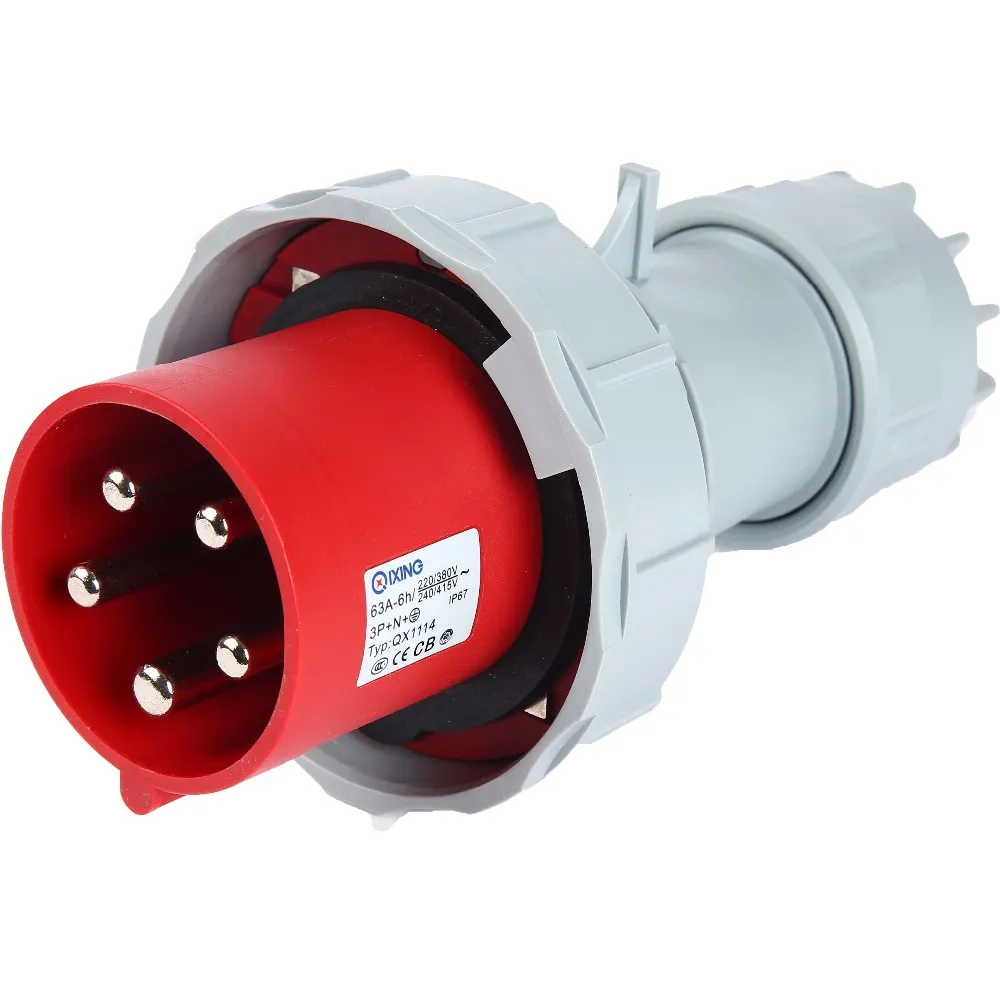 Iec Standard Red 5 Pin Ip67 3 Phase 63a 400v Industrial Plug - Buy 63a ...