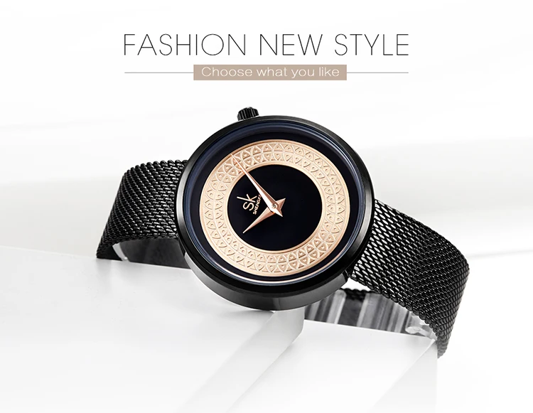 Shengke Fashion Black Women Watches 2019 High Quality Ultra Thin Quartz ...