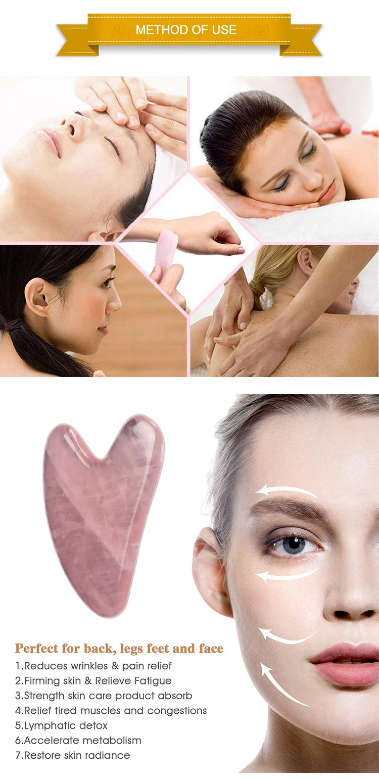 De gua sha herramienta de cuarzo rosa Guasha raspando para belleza de ...