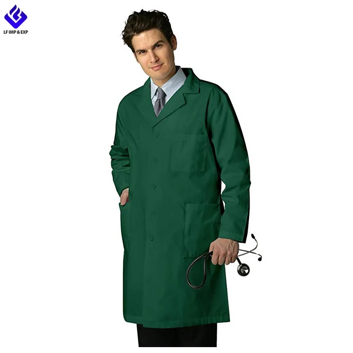 Wholesale Unisex Full Length Lab Coat with Pockets in Hunter Green