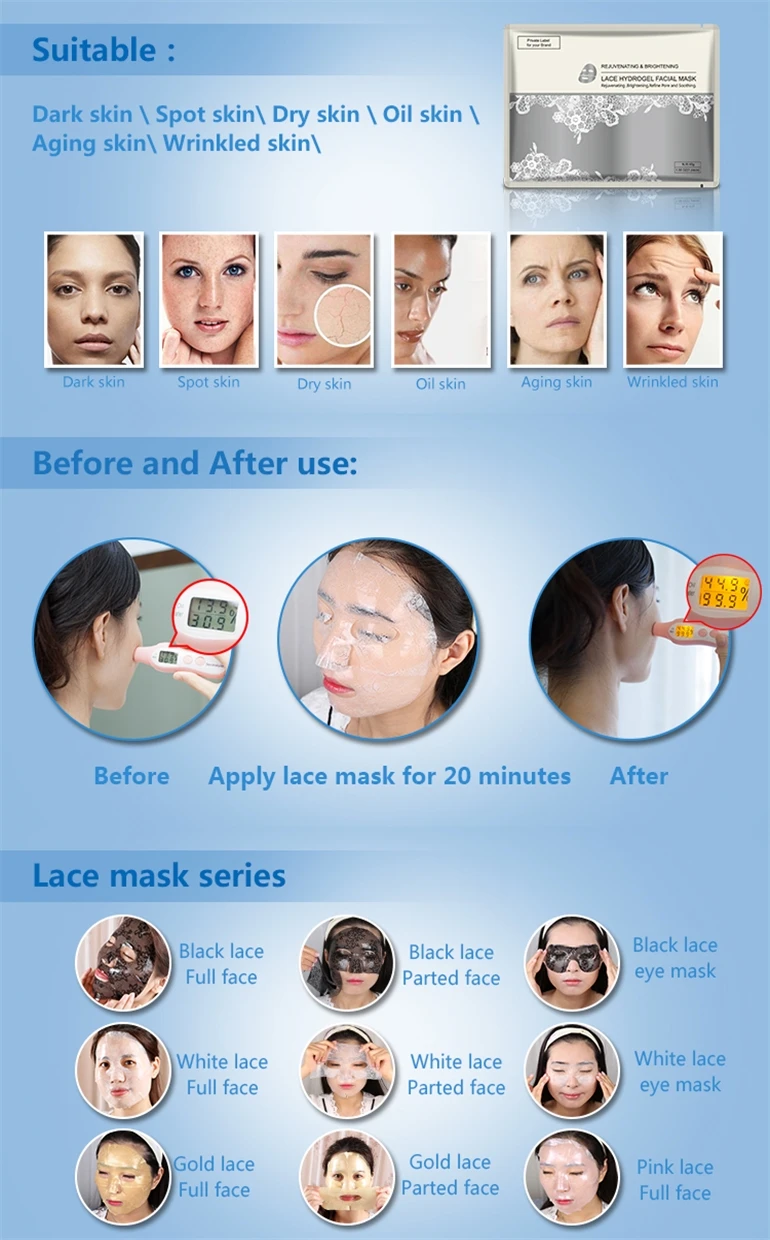 Hot Sale Hydro Gel Moisturizing Face Sheet Collagen Lace Facial Mask ...