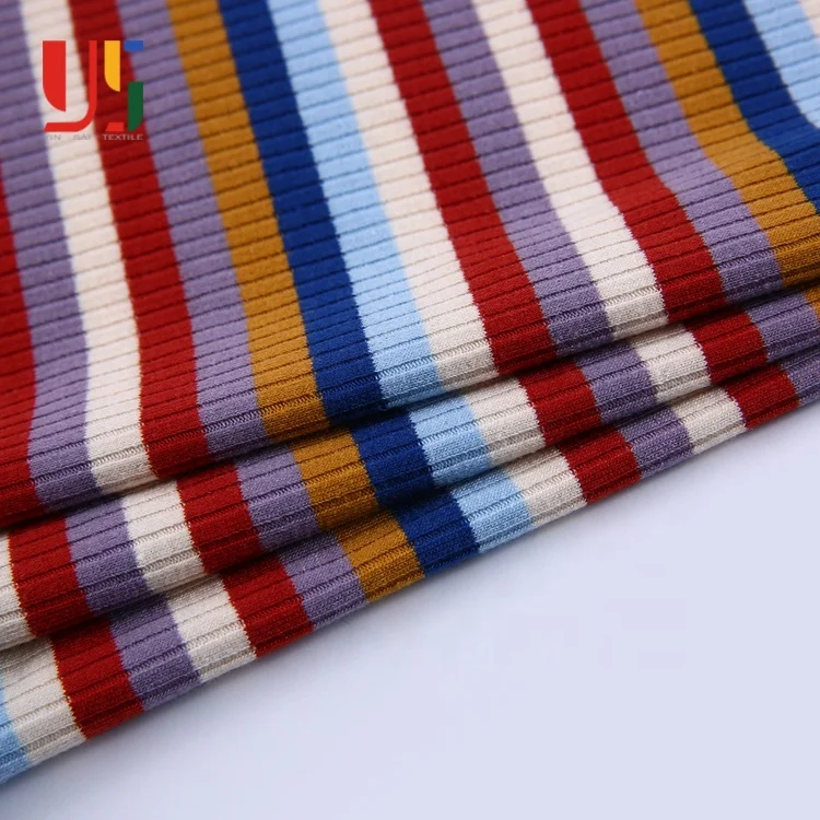Polyester Rayon Spandex Fancy Rainbow Stripe Rib Sports Wear Polyester ...