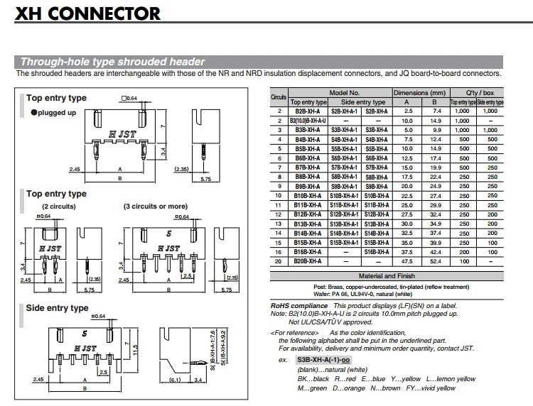 Jst 2.5mm Pitch 3 Pin Xh Series Crimp Connector B3b-xh-a(lf)(sn) Wire To Board Header Connector ...