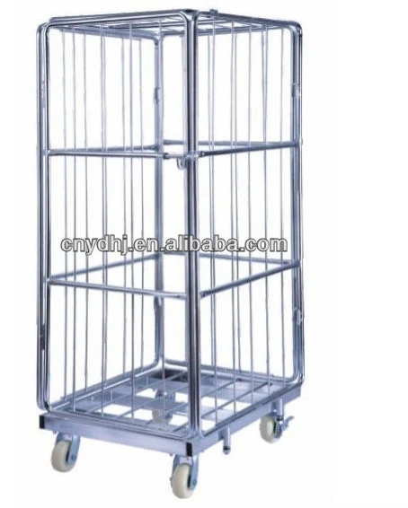 4 Wheels Heavy Duty Warehouse Steel Wire Rolling Cage Cart