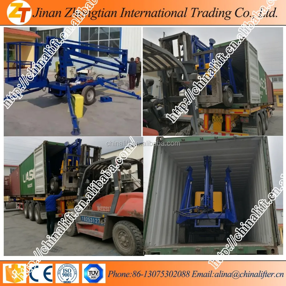 12 M Trailer Articulated Boom Lift Telescopic Towable Boom Lift Tables ...