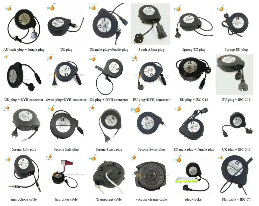 Electric Extension Cord Reel Spring Return Retractable Cable Reel For ...