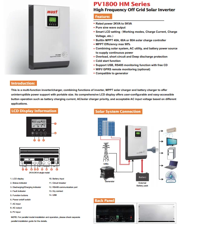 Must Pv18-5k Hm 5kva 80a Mppt Pure Sine Wave Inverter 48vdc 230vac ...
