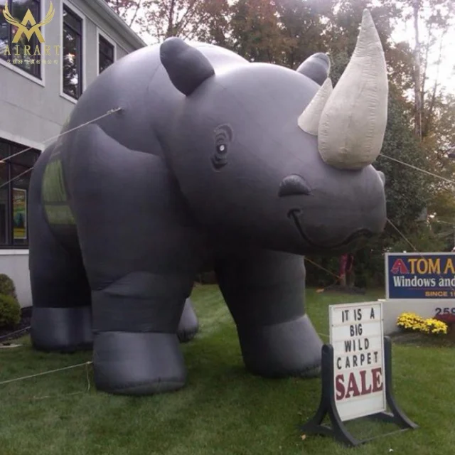 Yard Decoration Inflatable Gray Rhinoceros Animal Standing Balloon ...