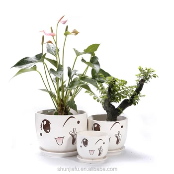 Ceramic Cute Cartoon Smiley Face Flower Pot Sets Ceramic Plant Pottery ...