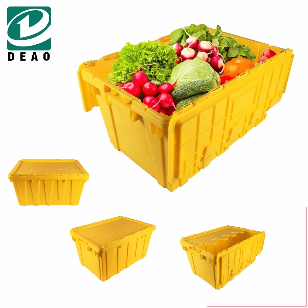 Stackable Moving Crates Attached Lid Container Plastic Shipping Crate ...