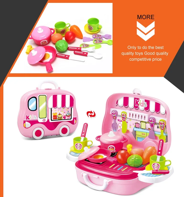 Plastic Play Toy Kitchen Set For Girl Kids Kitchen Suitcase Cooking Toy ...