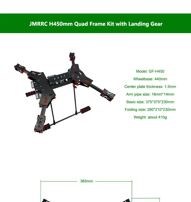 Jmrrc Quadcopter Frame Kit Gf-h450mm Carbon Fiber Fpv Quadcopter Mini H ...