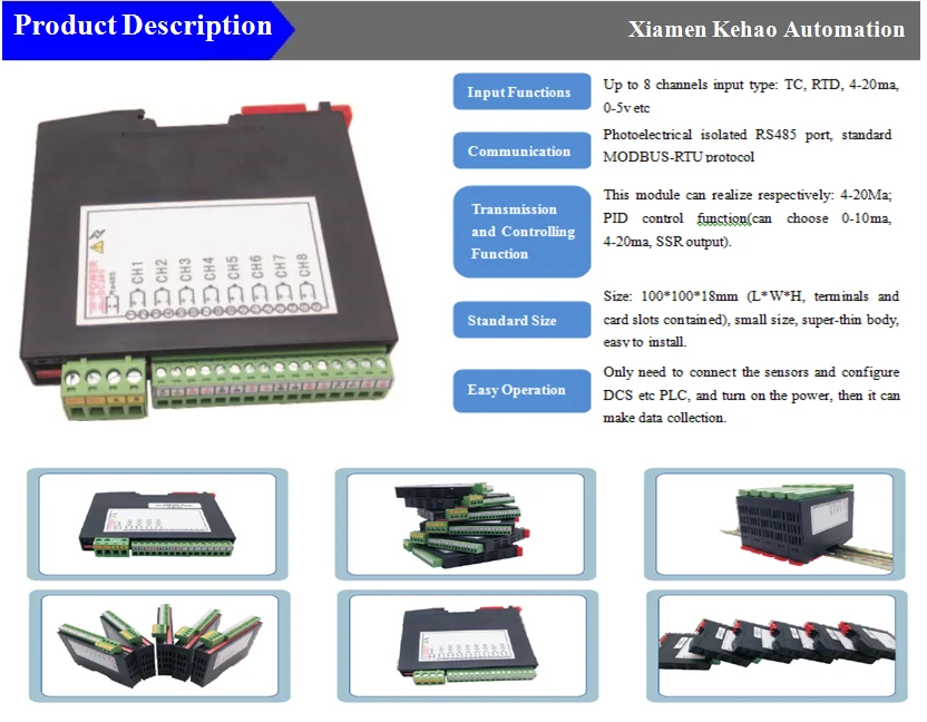 Isolated Universal Temperature Thermocouple 4-20ma Hmi/plc Analog Input Module With Rs485 Output ...