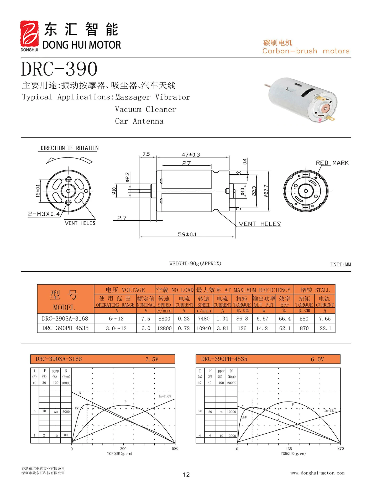RS 390 RS-395 12v 3 Watt Permanent Magnet DC Motor Generators