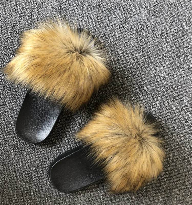 Women's Winter Warm Furry Slippers Ladies Cute Plush Faux Fox Hair ...
