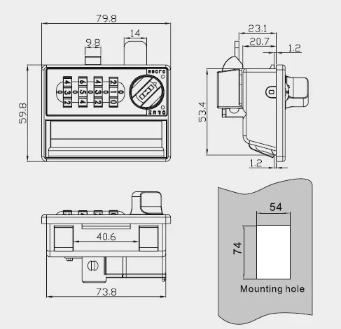 4 Digit Combination Lock System for ABS Plastic Locker Cabinet